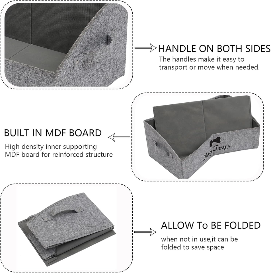 Geyecete Large Dog Toy Bin Dog Toy Box Storage Box - Foldable Fabric ...