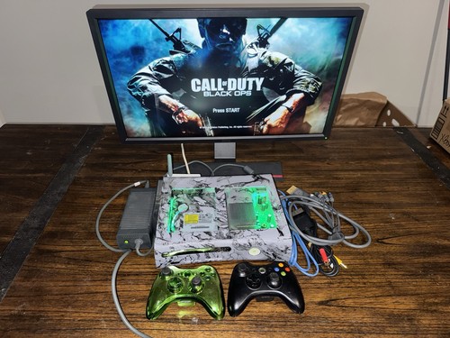 L@@K Custom Painted Xbox 360 Grey W Green LEDs X2 Controllers WiFi ...