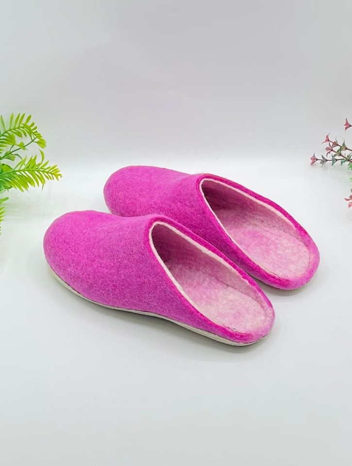Handmade Wet Felted 100% Wool Slippers with Natural Latex Sole, Pink | eBay