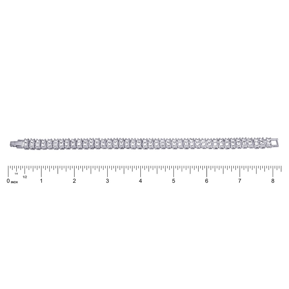 18" & 22" Double Tennis Chain & 2 Row Bracelet SET Men's Women's Silver ...