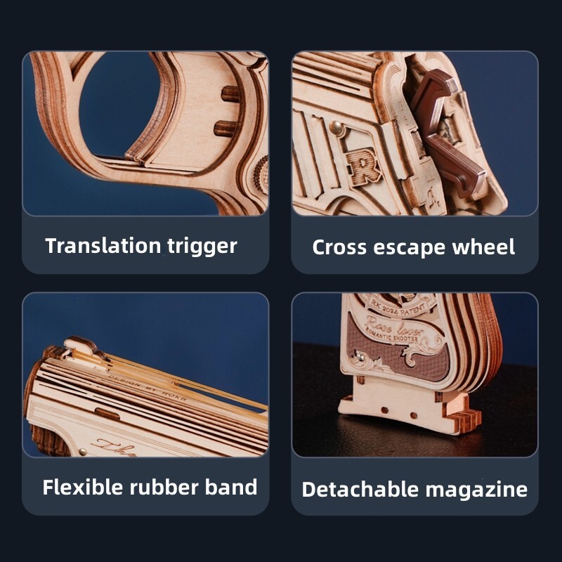 ROKR Min Mechanical Construciton Craft Gun Toys 3D Puzzle Wooden Model ...