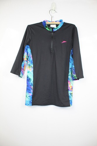 Speedo Girls Black Multicoloured Half Sleeve Swimming Rashie Top Size ...
