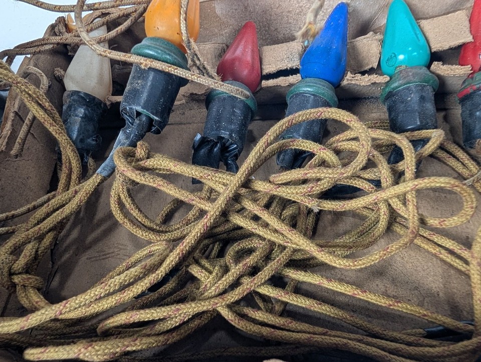 Antique Vintage Cloth Cord Christmas Lights Multi Color Bulb String ...