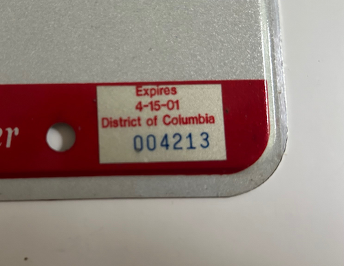 Vanity License Plate VIP 2001 Washington DC Inaugural with Validation ...