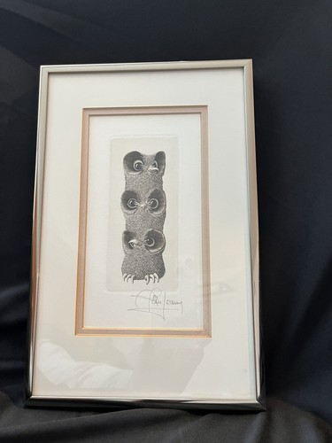 Alain Jeanne Vintage Hand Etching Signed Baby Owls Art | eBay