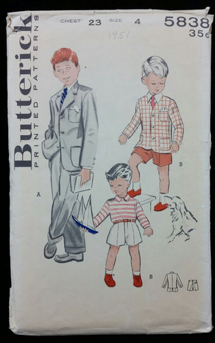 Vtg BUTTERICK Pattern 5838 Boys Suit Short Long Pants Jacket 1950s Size ...