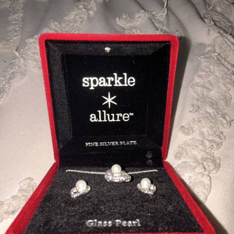 Sparkle Allure Fine Silver Plate Glass Pearl Necklace & Earring Jewelry ...