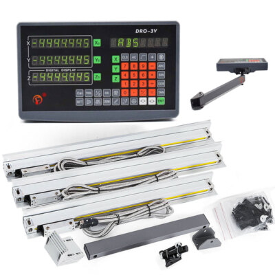 DRO 3 Axis Digital Readout+3pcs Linear Glass Scales 5μm for Mill Lathe ...
