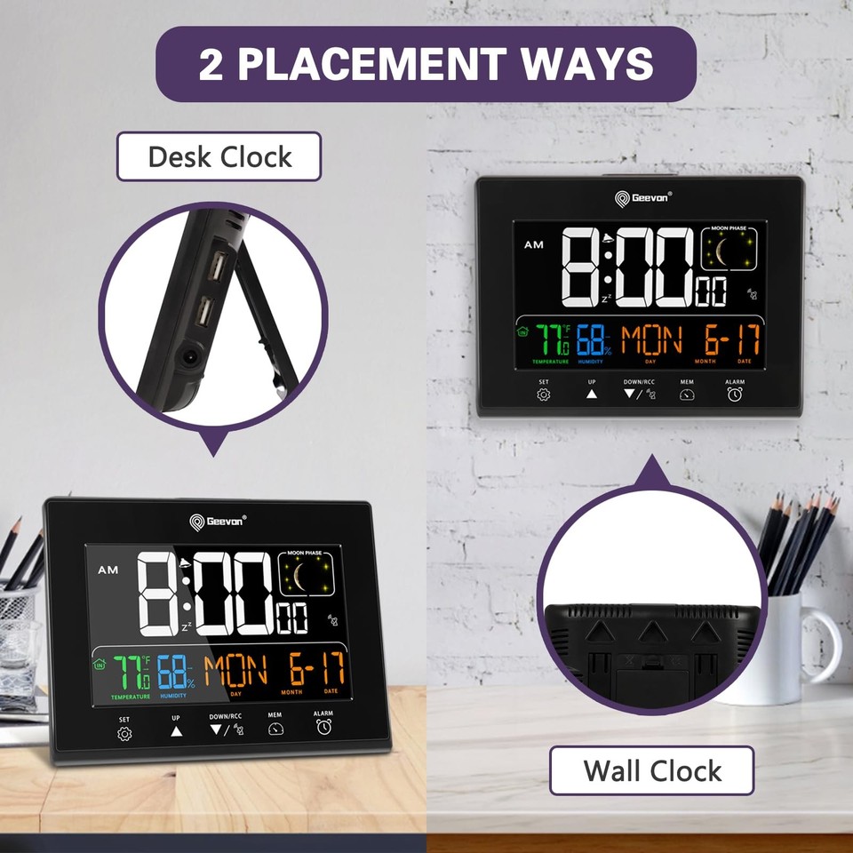 Digital Atomic Alarm Clocks for Bedrooms, Color VA Display Atomic Clock ...