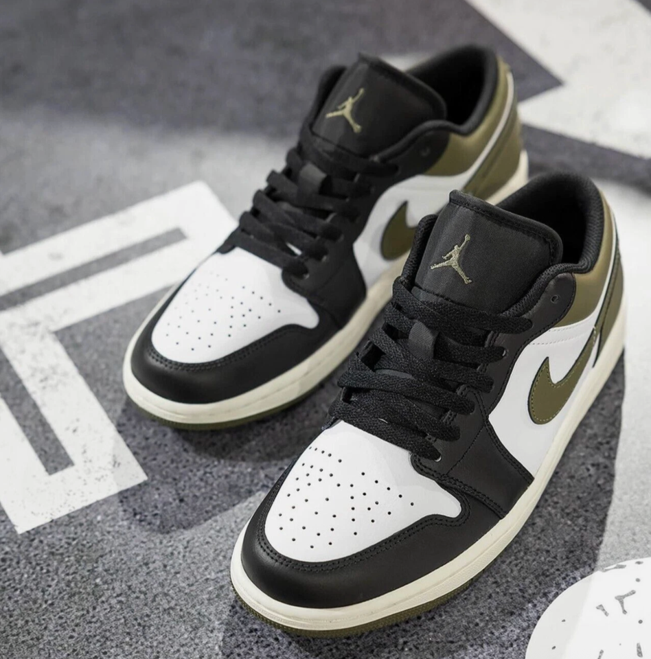 Nike Air Jordan 1 Low Black Toe Medium Olive 553558-092 Mens New | eBay