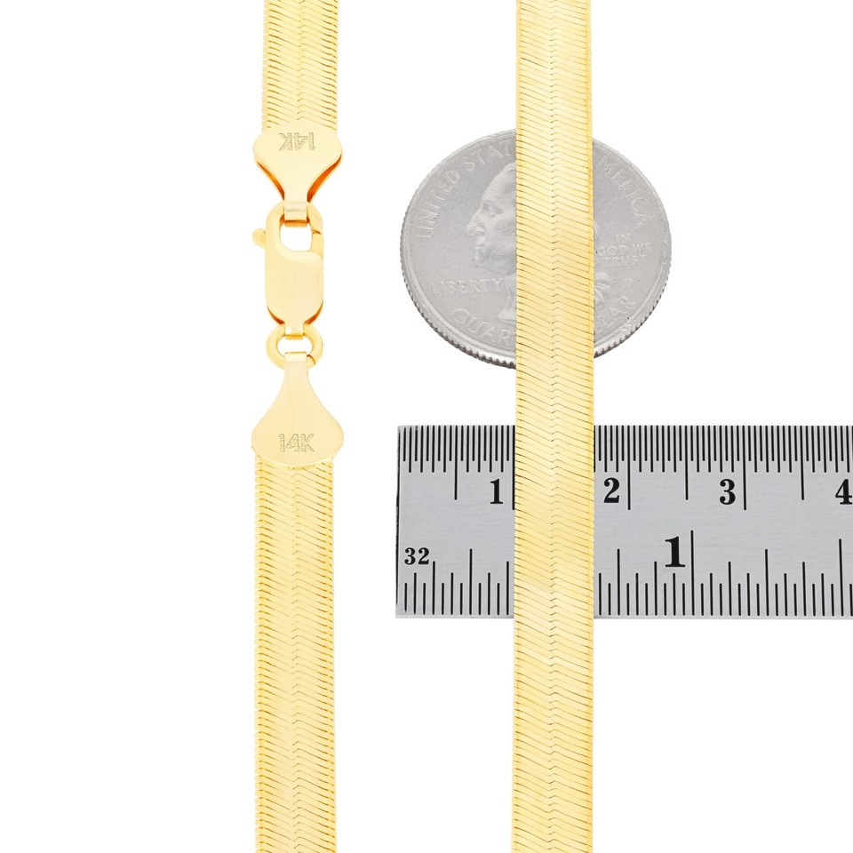 14K Yellow Gold Solid 3mm-7mm Flat Herringbone Chain Necklace Women Men ...