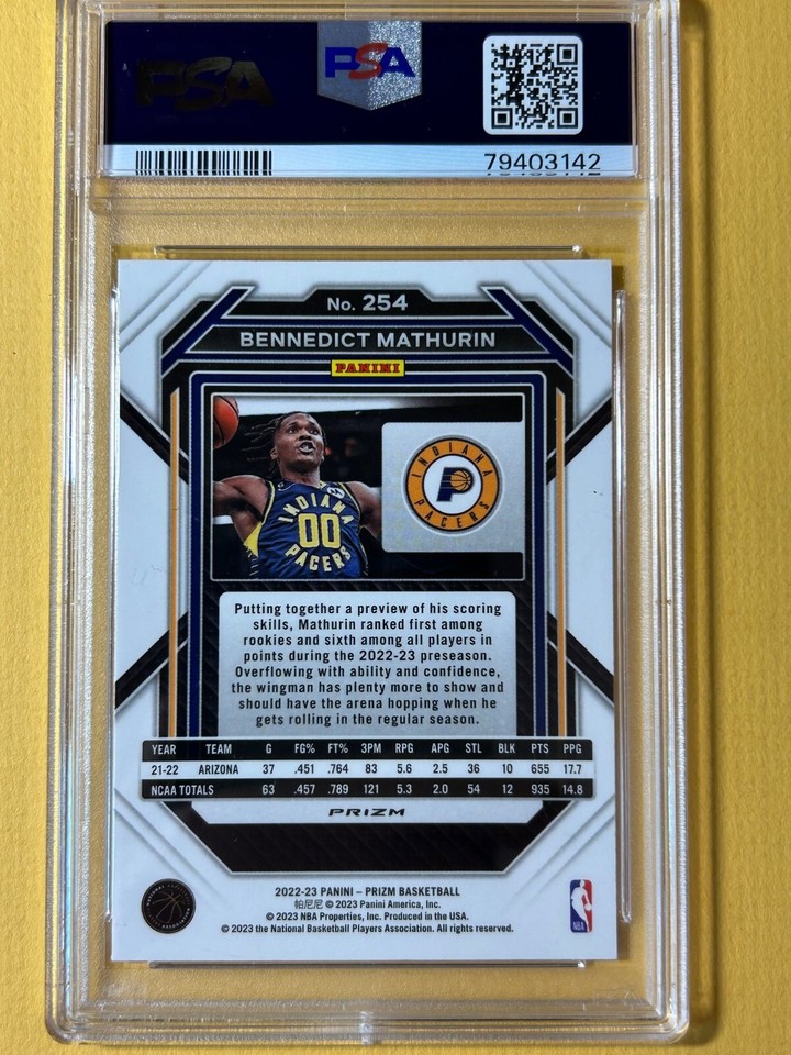 2022 PRIZM GREEN SP PSA 10 GEM MINT 254 BENNEDICT MATHURIN ROOKIE ...