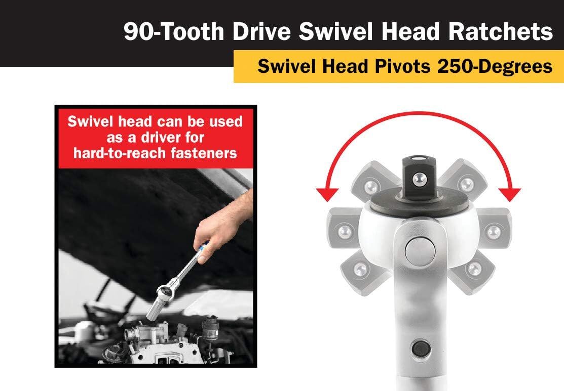 12175 5-Piece 90-Tooth Swivel Head and Flat Head 5-Piece Flat and ...