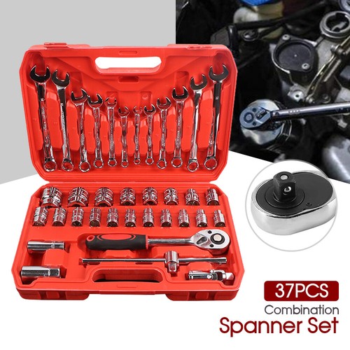 37x Combination Spanner Set Portable Impact Socket Set Socket Wrench ...
