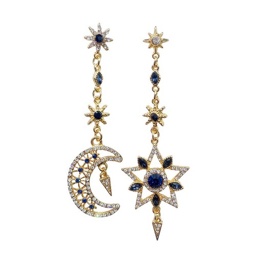 Lovely Crystal Rhinestone Crescent Moon Star Earbob Dangle Earrings ...