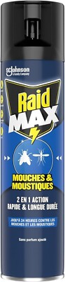 Raid Max Aérosol Anti-Mouches et Anti-Moustiques - 2 en 1 Action Rapide ...