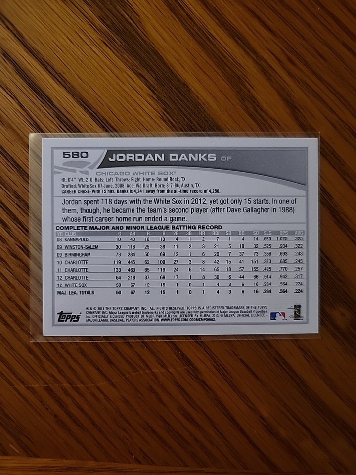 2013 Topps Series Two Jordan Danks Signed IP Auto Baseball Chicago ...