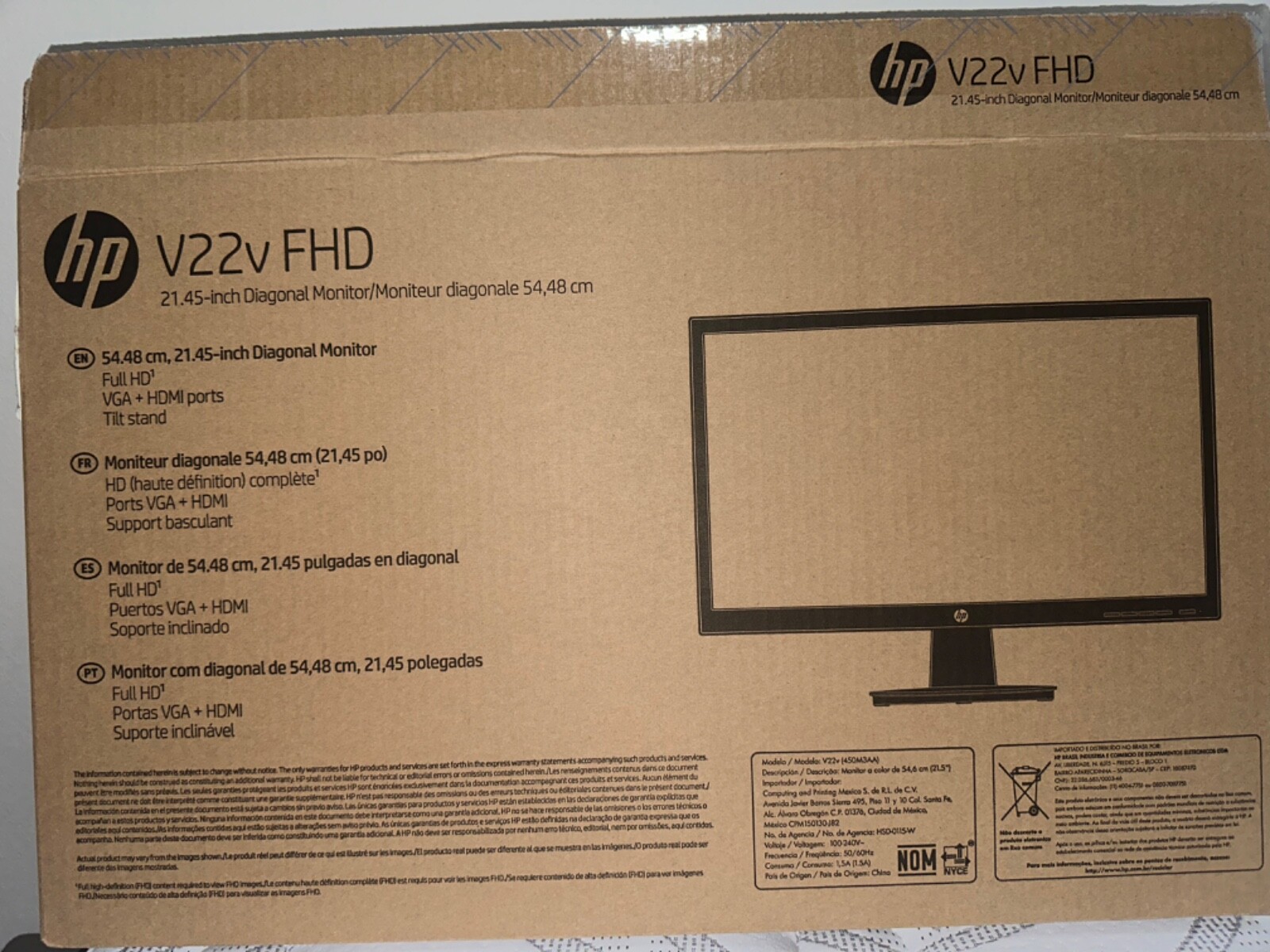 HP V22v Monitor 16:9 21.45" Full HD Vertical Alignment Display ...