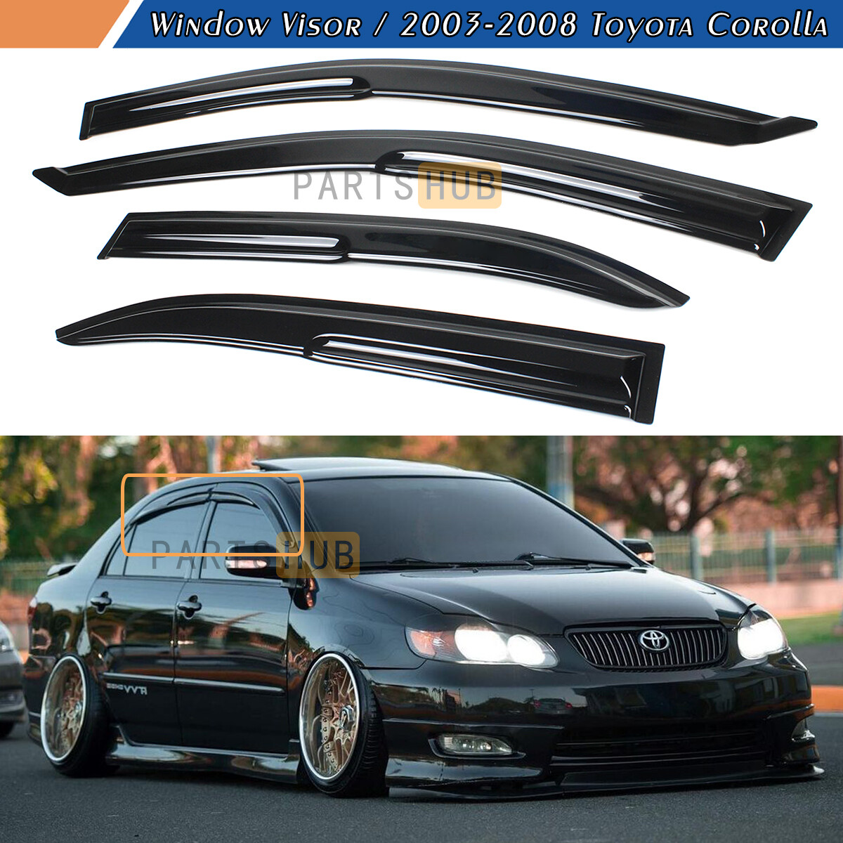 For 2003-2008 Toyota Corolla Sedan JDM Mugen Style Window Visors Rain ...