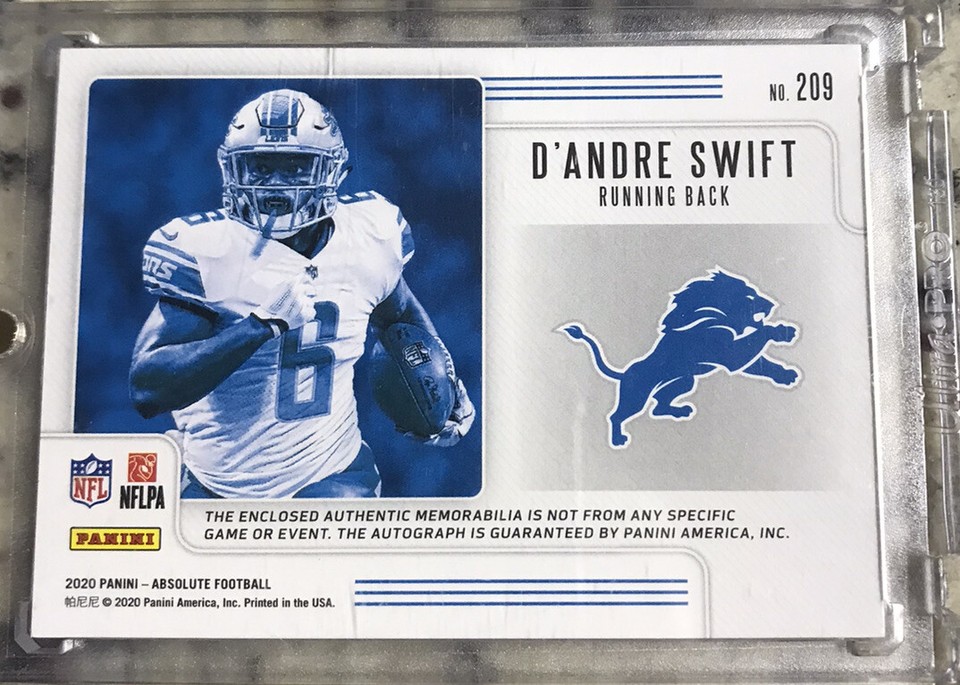 D’Andre Swift Signed Panini Absolute RPA Card #209 RC #16/35 Quad Patch ...