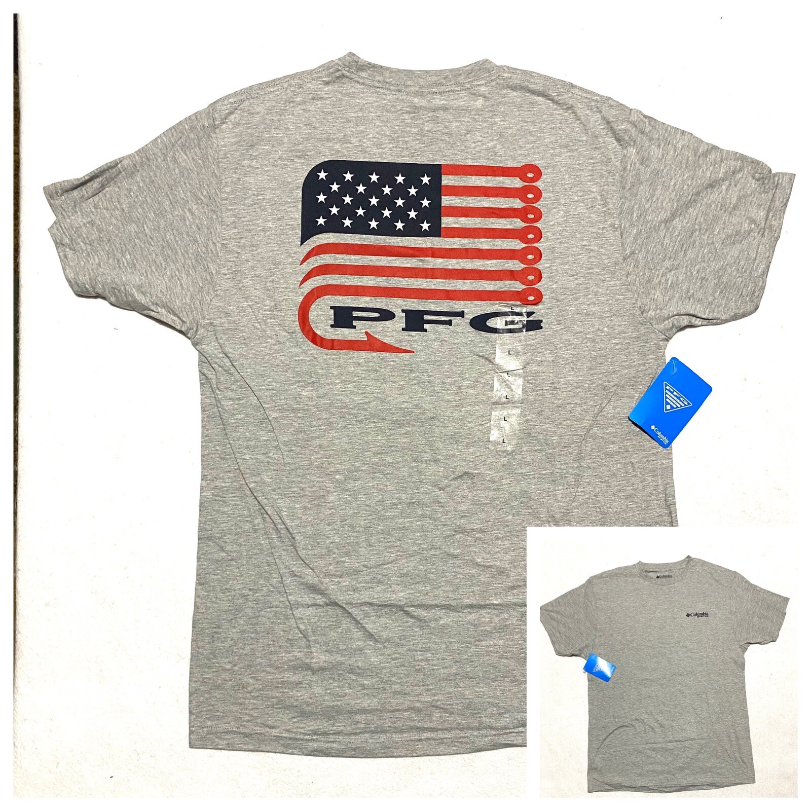 Columbia PFG Professional Fishing Gear Shirt Mens Large USA flag hooks ...