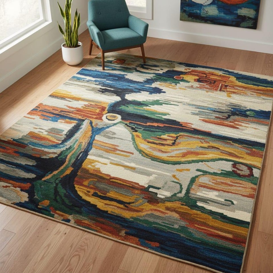 Hand-Tufted Geometric Illusion Carpet, Modern Art-Inspired Area Rug | eBay