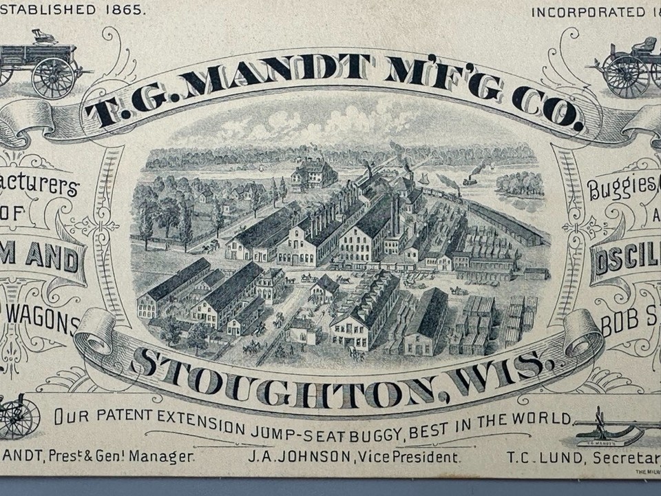 1880s T G Mandt FARM WAGON Carriage BOB SLEIGH Advertise Trade Card ...