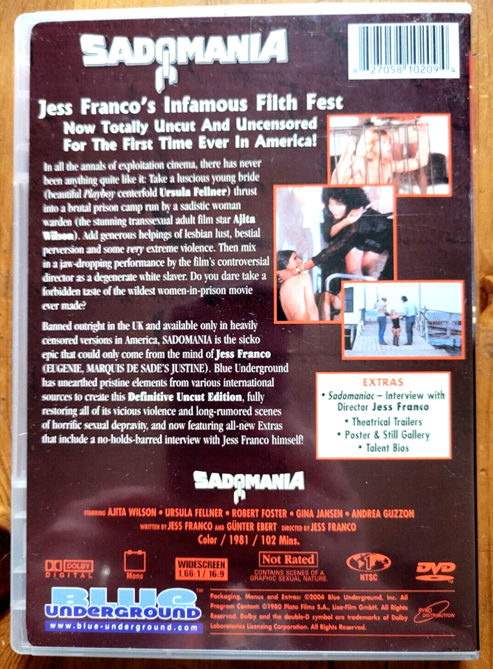 SADOMANIA aka Hellhole Women DVD Blue Underground Jess Franco *SEALED ...