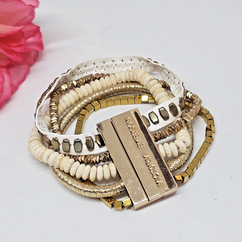 Victoria Emerson Layered Cuff Bracelet Women's Gold Tone Milti Strand ...