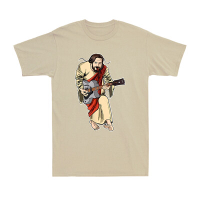 Rocker Jesus With Guitar Funny Rockstar Jesus Christianity Faith Men's ...