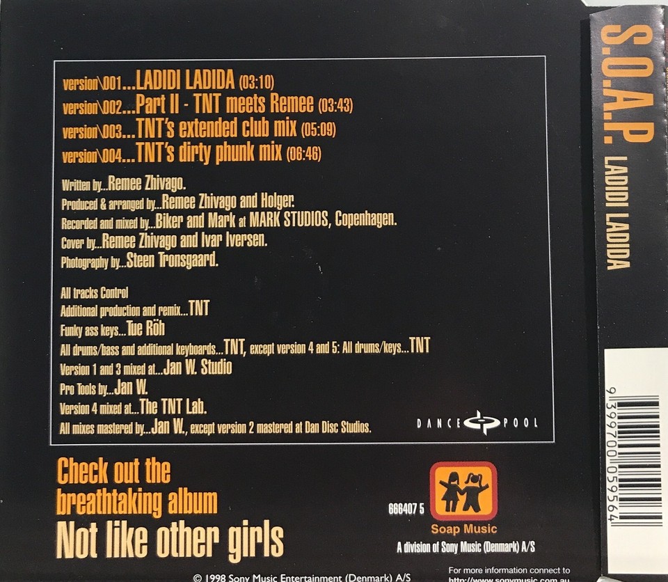 S.O.A.P. : Ladidi Ladida (CD Single 1998 Dance Pool Rambams) *Very Good ...