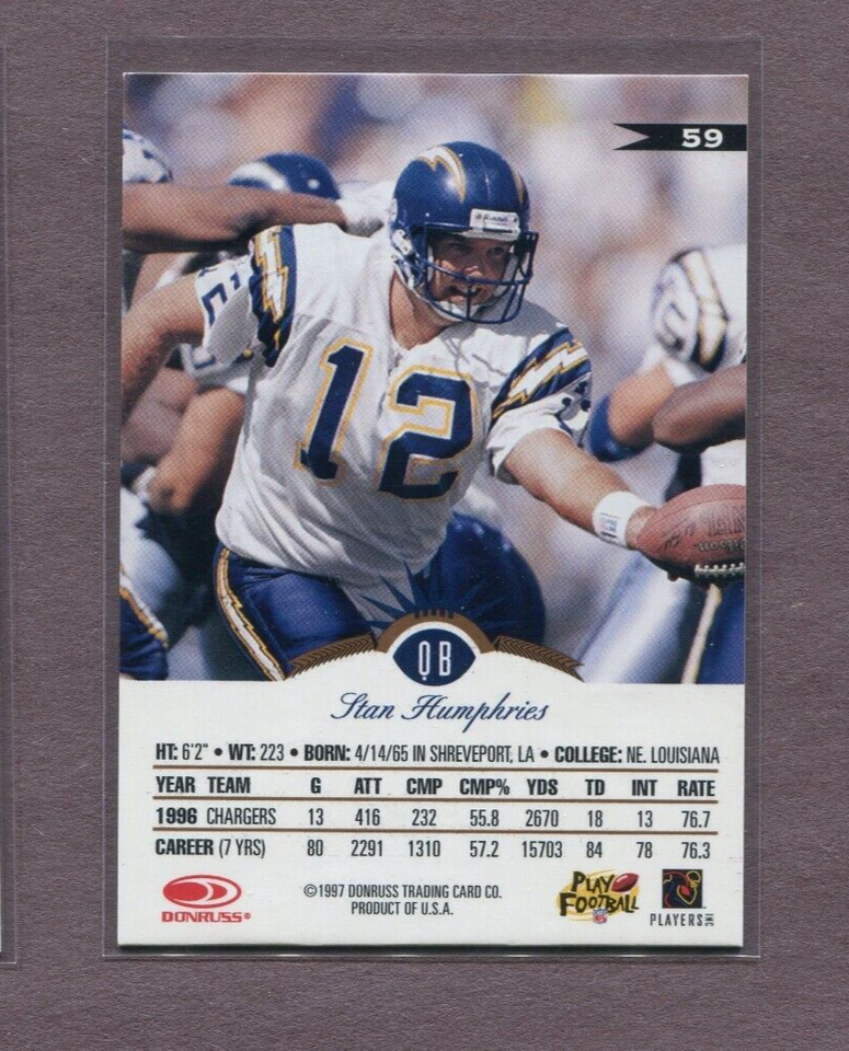 STAN HUMPHRIES SAN DIEGO CHARGERS 1997 LEAF NFL FOOTBALL FRACTAL MATRIX ...