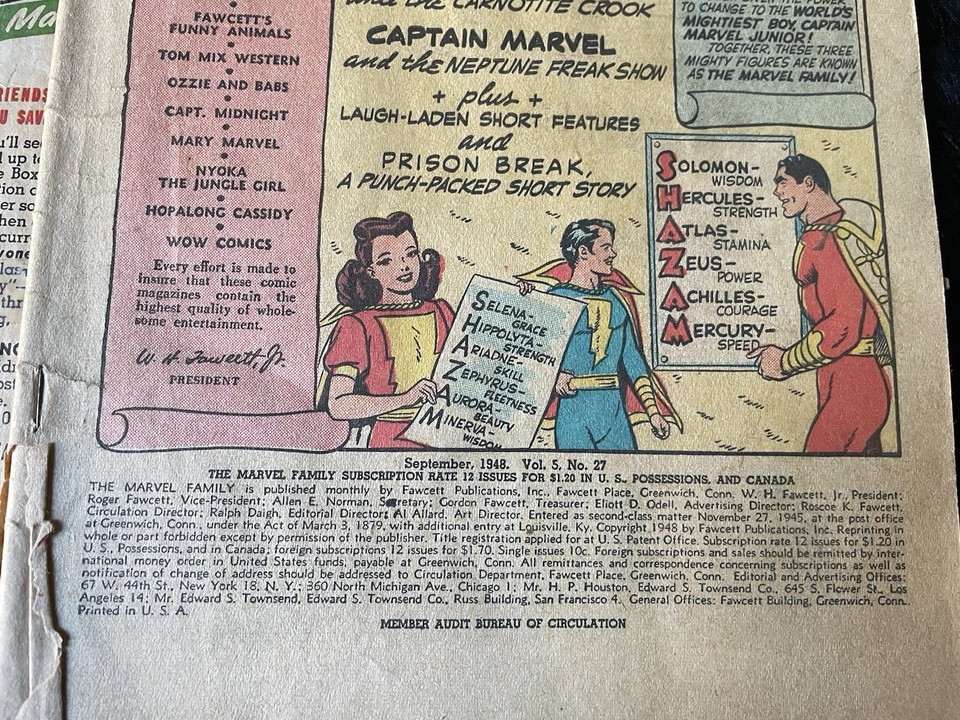 GOLDEN AGE Marvel Family #27 - Fawcett Publications 1948 - 10¢ Shazam ...