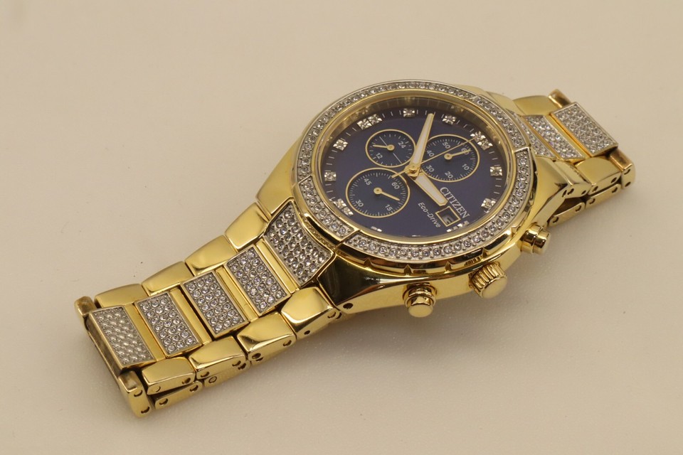 Citizen Men's Watch CA0752-58L Eco Drive Blue Dial Chrono Gold Tone ...