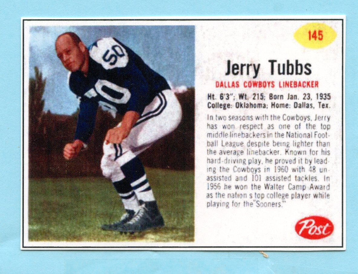 2022-1962 Style Cereal Football Card # 145 Jerry Tubbs -- Cowboys | eBay