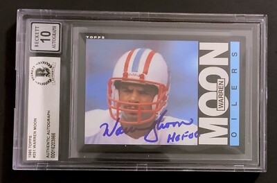 Warren Moon - Signed-Autographed - 1985 Topps RC Rookie #251 BAS ...