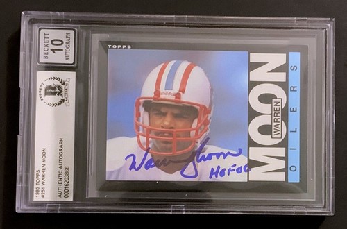 Warren Moon - Signed-Autographed - 1985 Topps RC Rookie #251 BAS ...