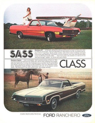 Vintage 1971 Ford Ranchero Print Ad GT & Squire Biplane Race Horse Sass ...
