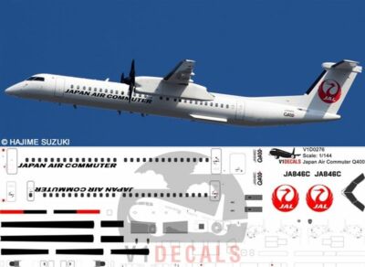 V1 Decals Bombardier Dash 8-Q400 (JAC) for 1/144 Eastern Express Model ...