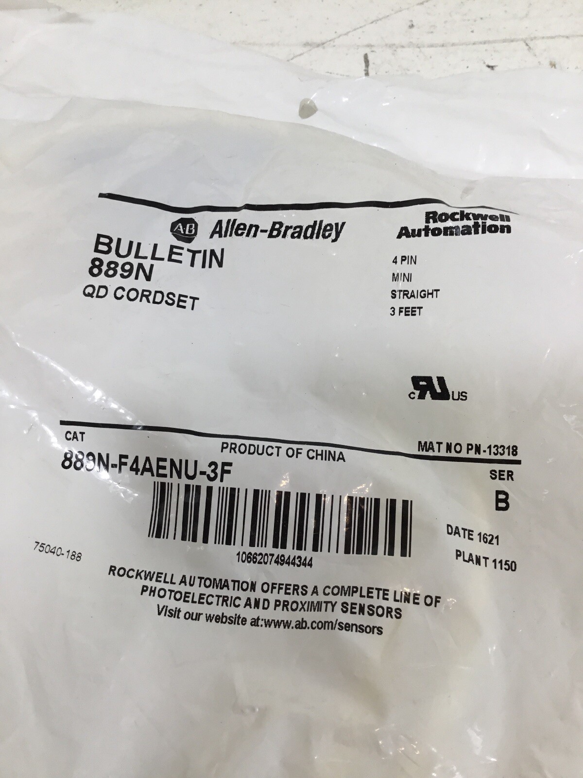 NEW Allen-Bradley 889N-F4AENU-3F QD Cordset, 4-Pin, Mini, Straight, 3 ...