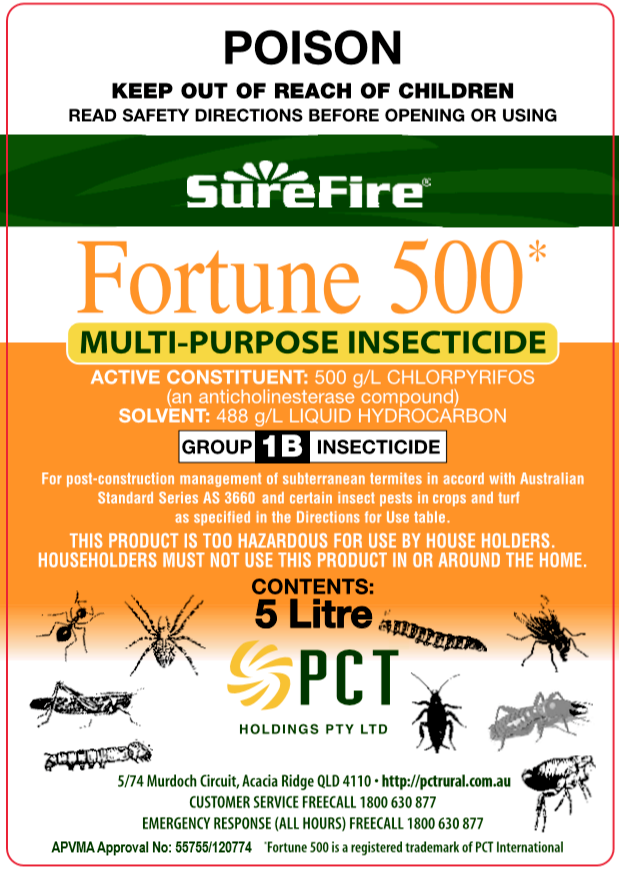 Fortune 500 5 L. Insecticide & Termiticide. Chlorpyrifos 500g/l ...