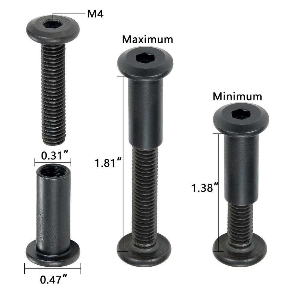50 Pcs M6x30mm Furniture Bolts Black Hex Screws and Barrel Nuts Kit ...