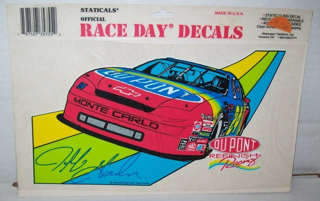 JEFF GORDON #24 DUPONT 1995 NASCAR RACE DAY STATIC WINDOW CLING DECAL ...