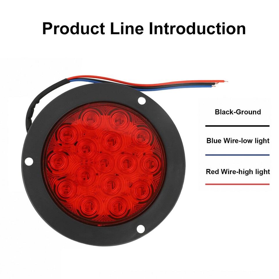 2PCS Red 4"Inch 16 LED Round Truck Trailer Tail Stop Turn Brake Light ...