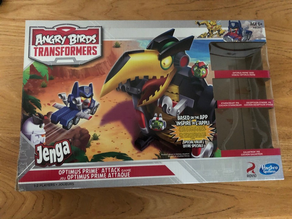RARE Angry Birds Transformers Jenga Optimus Prime Attack Game Grimlock ...