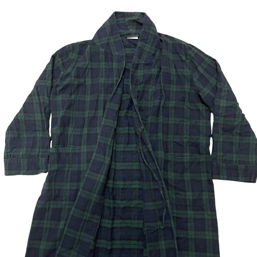 Vtg LL Bean Flannel Plaid Bath Robe Mens Large Cotton Green Blue Tie | eBay