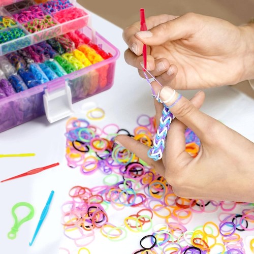 INSCRAFT 17500+ Rubber Loom Bands with 3 Layer Container, 28 Colors ...