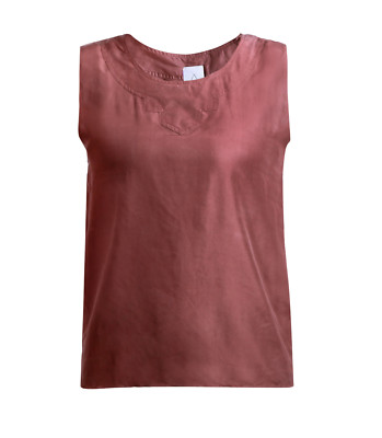 Damen Tops ohne Arm ärmellos 100% echte reine Seide Satin Dunkel Braun ...