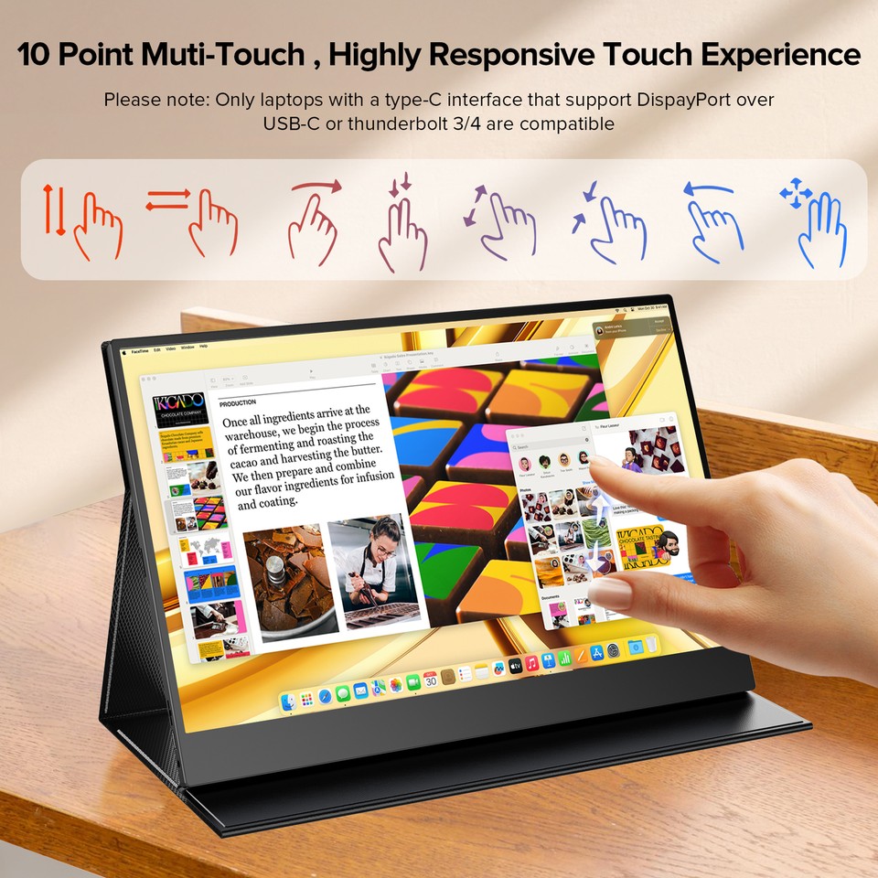 UPERFECT 15.6" 1080P Touch Screen Portable Monitor Travel Display ...
