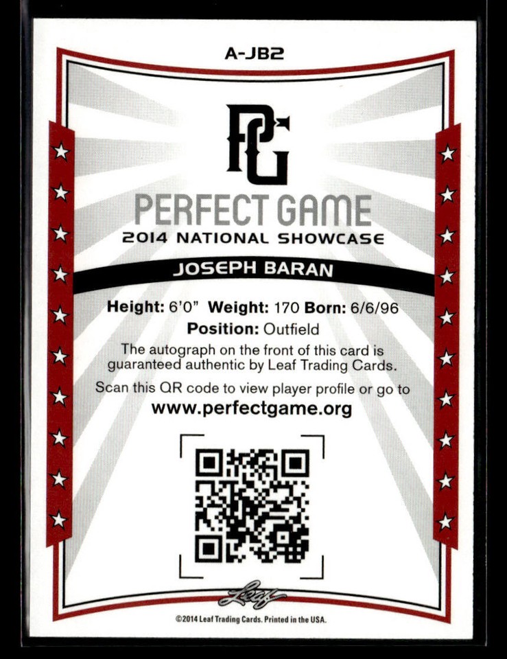2014 Leaf Perfect Game Showcase Autographs #AJB2 Joseph Baran | eBay